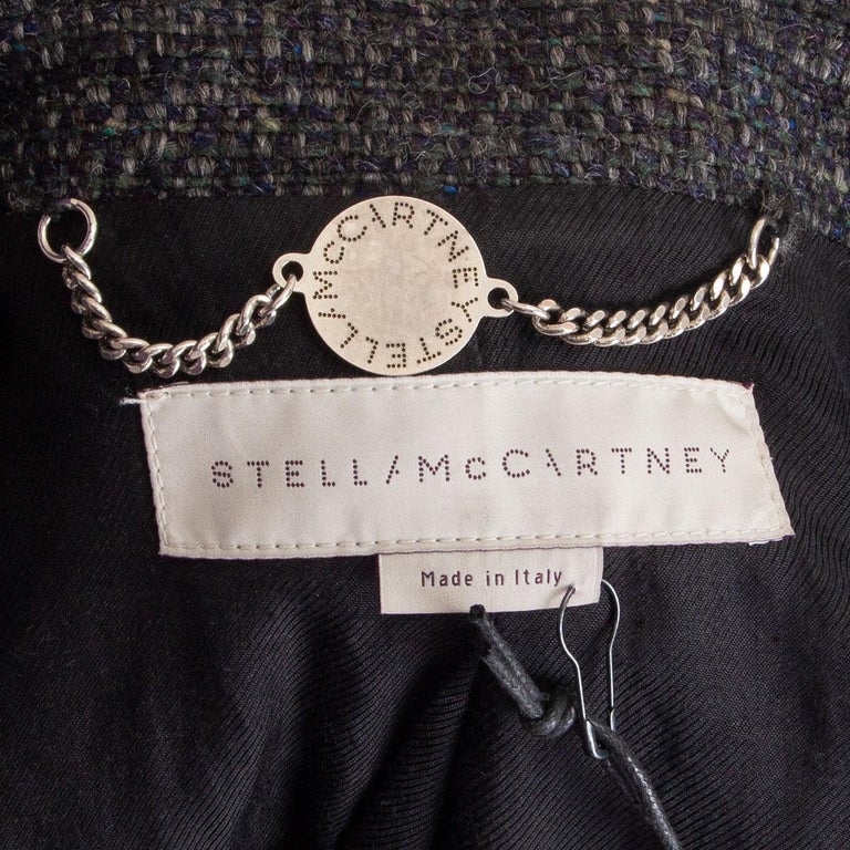 STELLA MCCARTNEY dark grey and multicolor wool TWEED Coat Jacket 38 XS ...