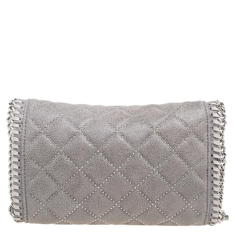 Stella McCartney Grey Quilted Faux Suede Studded Falabella Flap ...