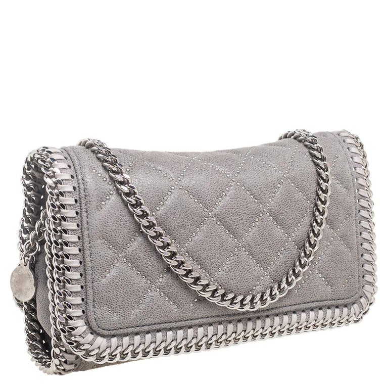 Stella McCartney Grey Quilted Faux Suede Studded Falabella Flap ...