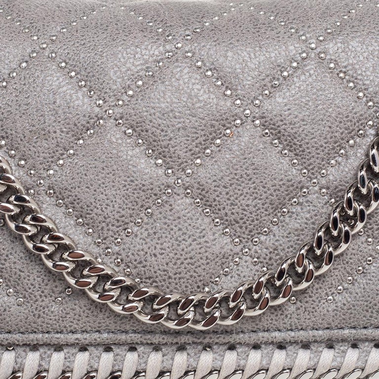 Stella McCartney Grey Quilted Faux Suede Studded Falabella Flap ...