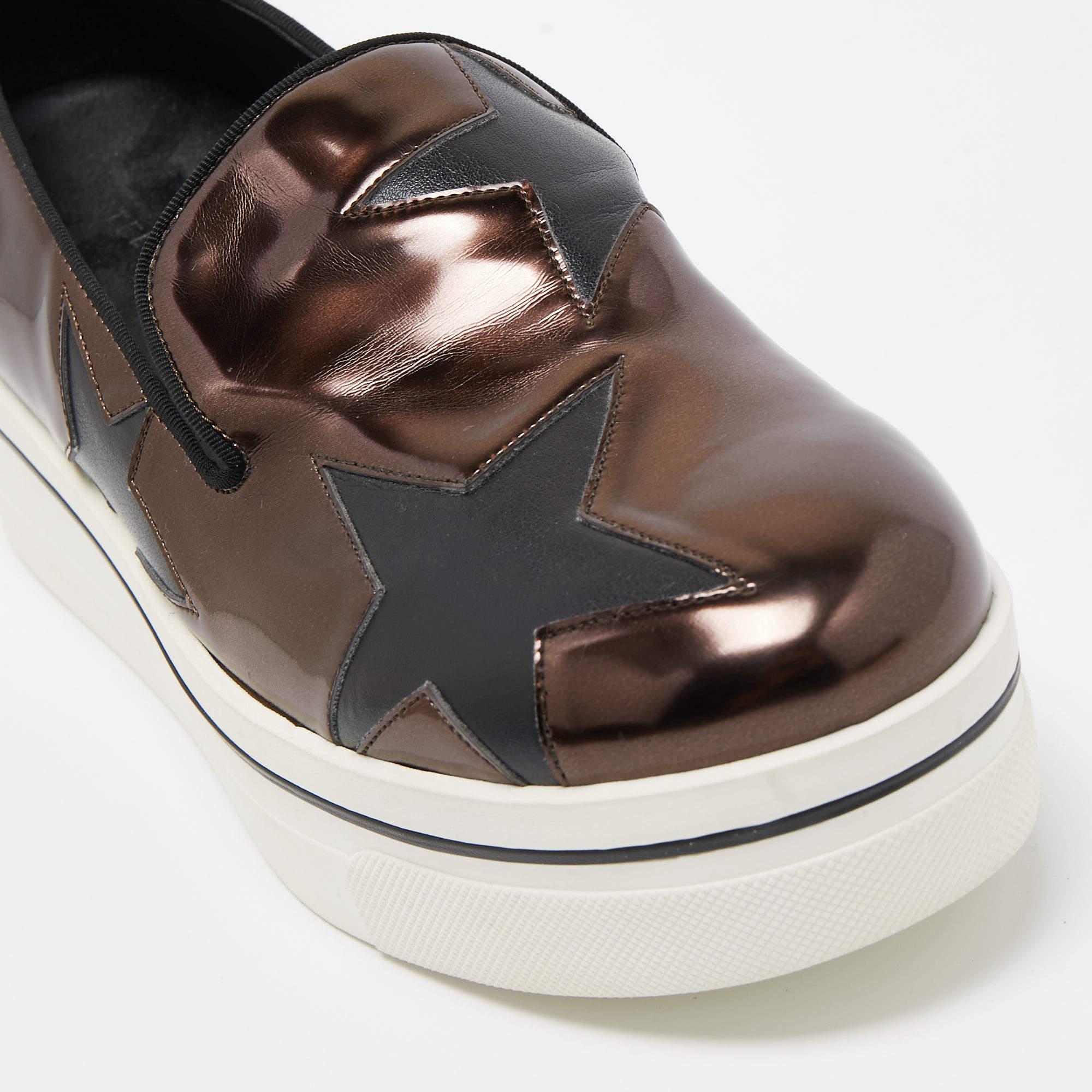 Stella McCartney Metallic Brown/Black Faux Leather Binx Sneakers Size ...
