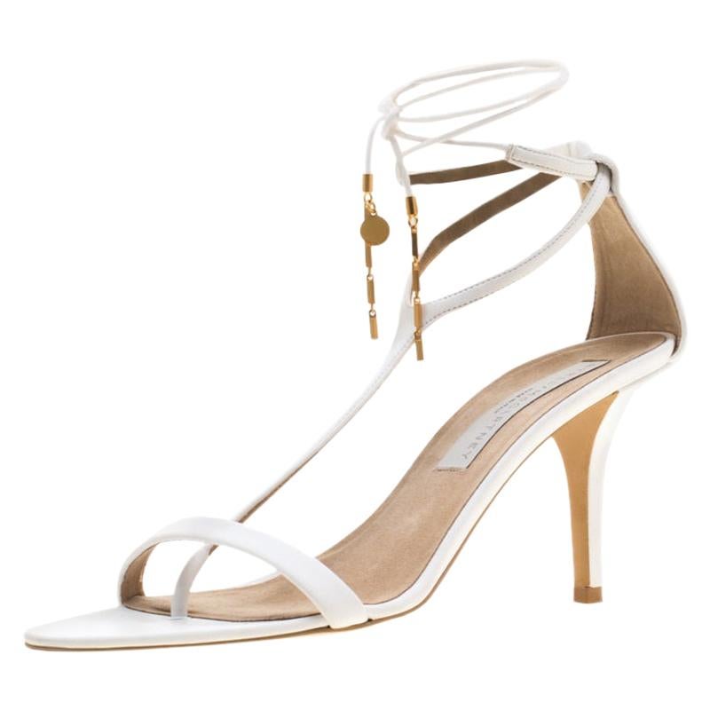 Stella McCartney White Faux Leather Open Toe T-Strap Sandals Size 39 ...