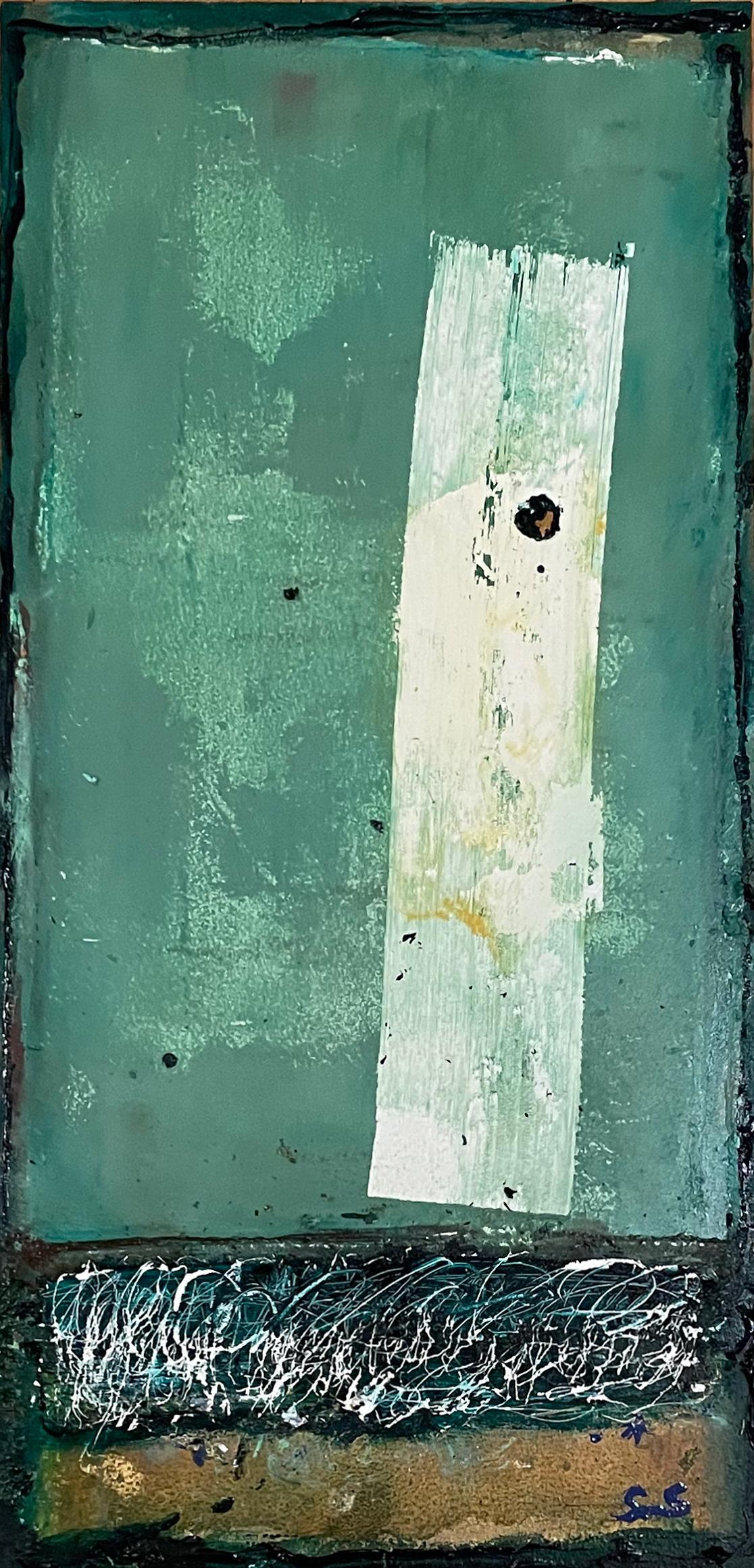 Unknown - American School Untitled Abstract Painting in Blues, Gold ...