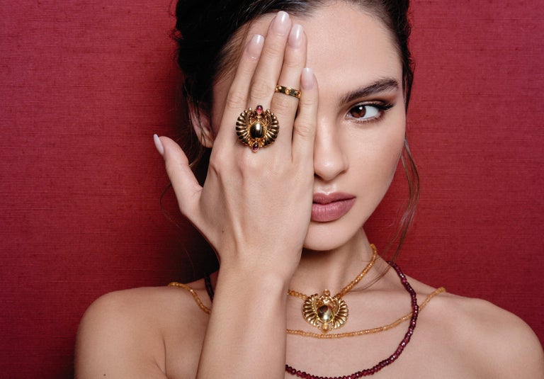 Stella Mid-Finger Ring in Sterling Silver with 3 Cabernet Red Garnets ...
