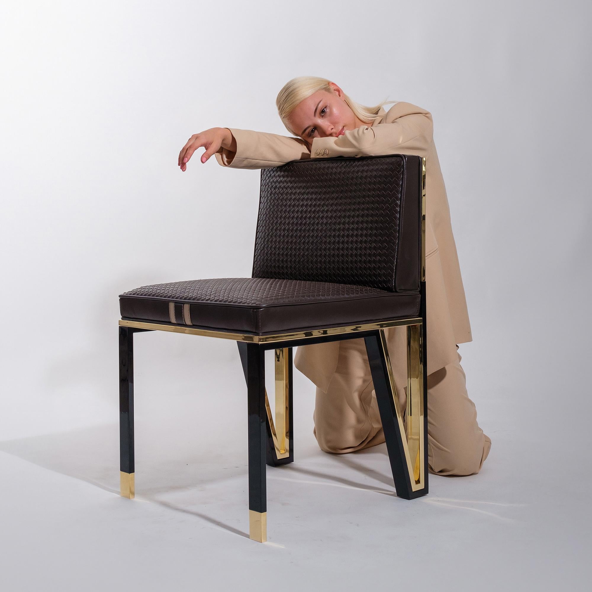 "Stella" Set of Eight Chairs with Bronze and Exclusive Leather Pattern ...