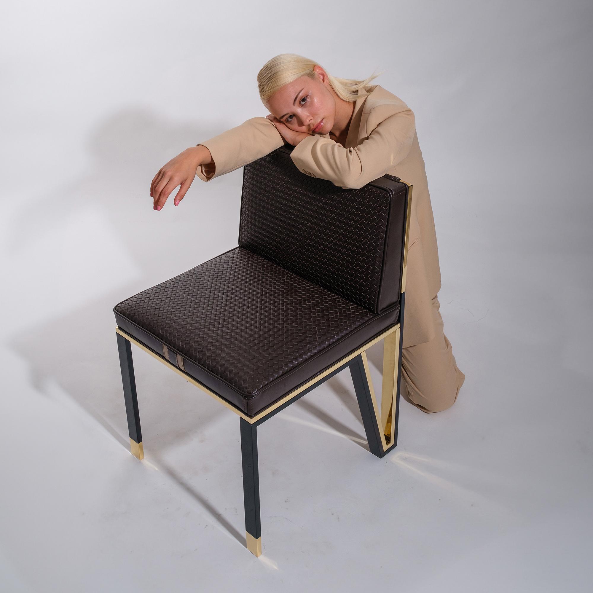 "Stella" Set of Eight Chairs with Bronze and Exclusive Leather Pattern ...