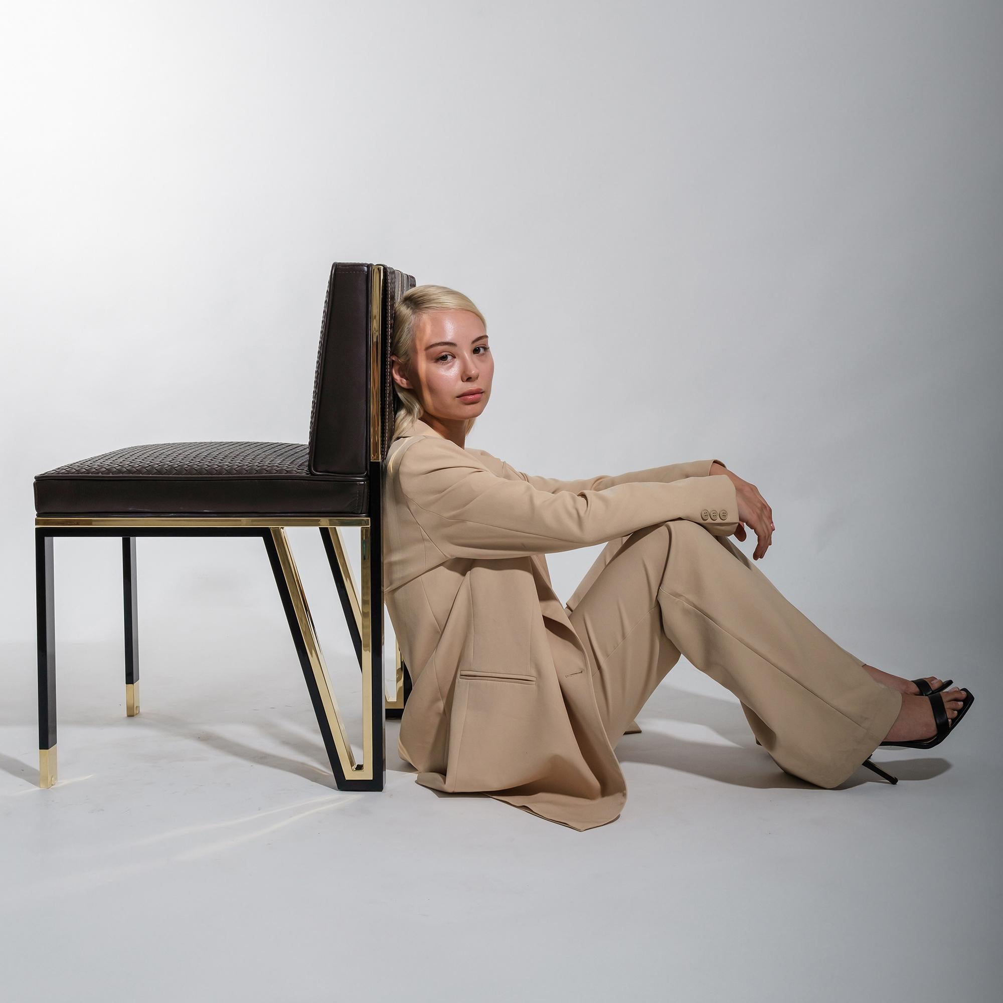 "Stella" Set of Eight Chairs with Bronze and Exclusive Leather Pattern ...