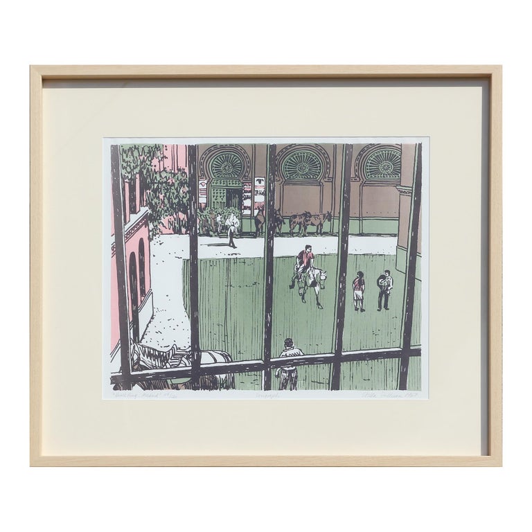 Stella Sullivan - "Bull Ring - Madrid" Abstract Pink and Green Spanish ...