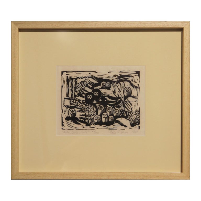 Stella Sullivan - "Owls, Owls, Owls" Abstract Black and White Woodcut ...