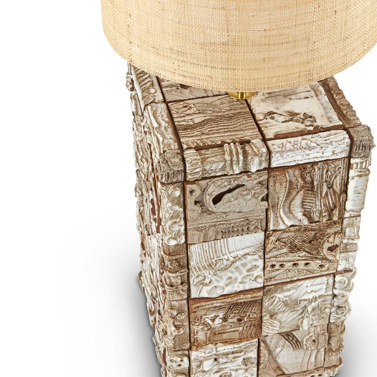 Stellar 70's Inspired, Large Modern Handmade Ceramic, Brass and Raffia ...