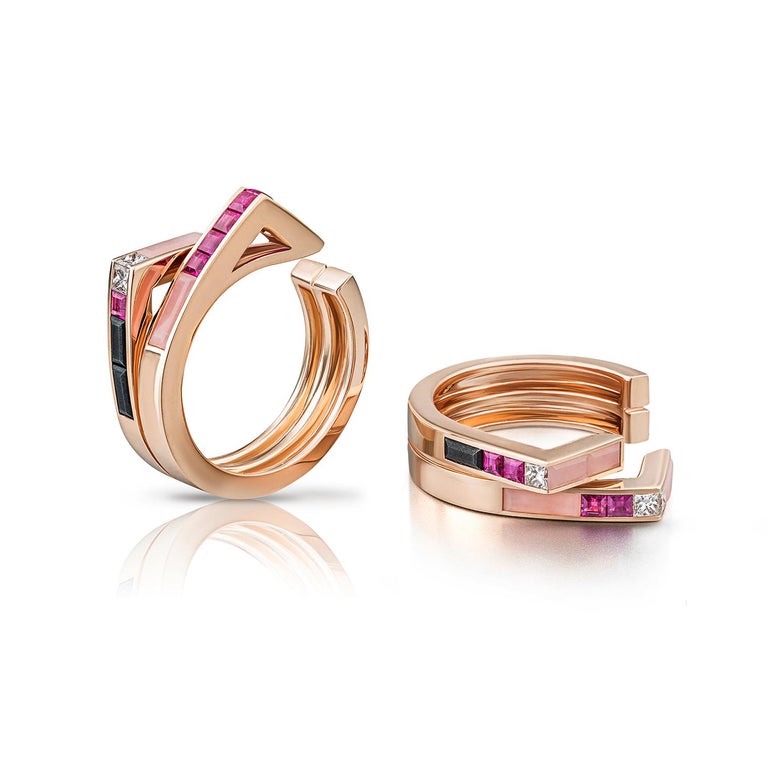 Stellar Pair of Ruby and Diamond Stack Rings For Sale at 1stDibs