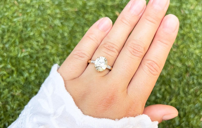 Stellar Quartz Ring 3 Carat with Diamonds 10K Gold For Sale at 1stDibs