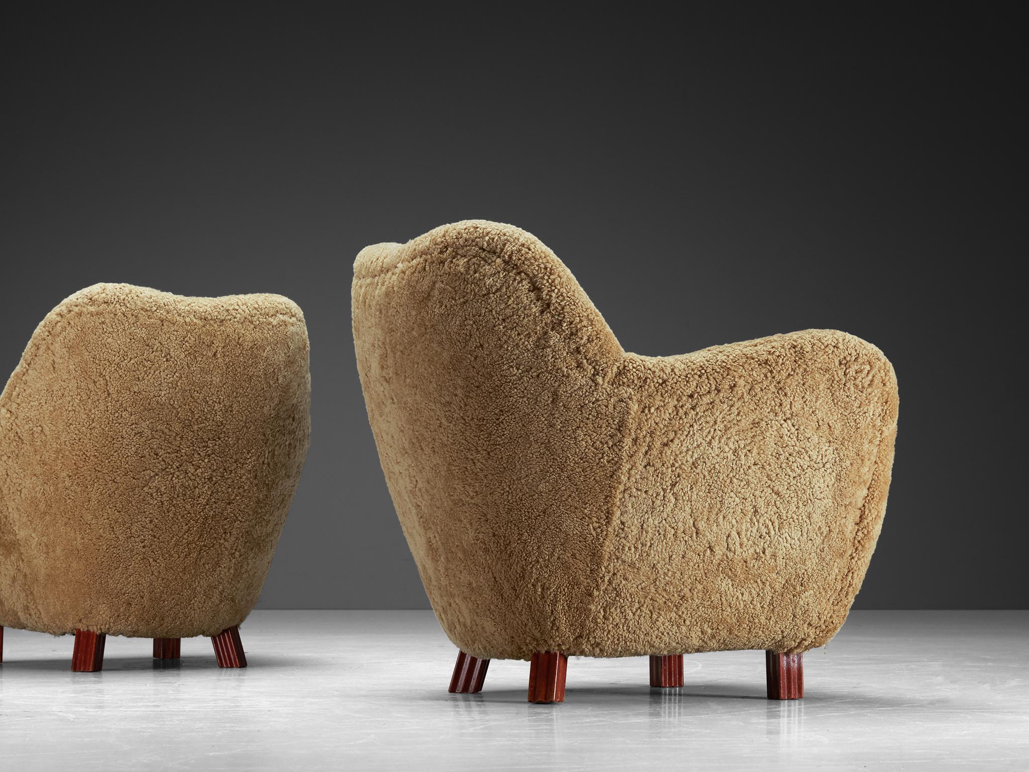 Sten Wicéns Möbelindustri Pair of Lounge Chairs in Sheepskin For Sale ...