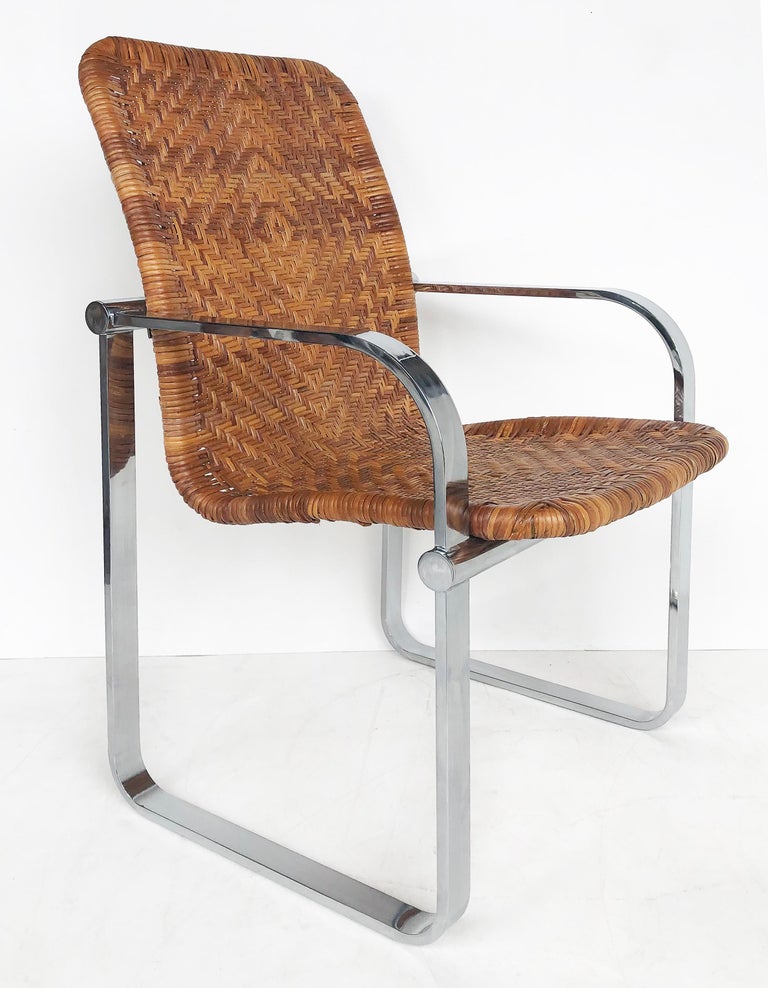 Stendig Stainless Steel and Rattan Dining Chairs, Set of 6, 1970s For ...