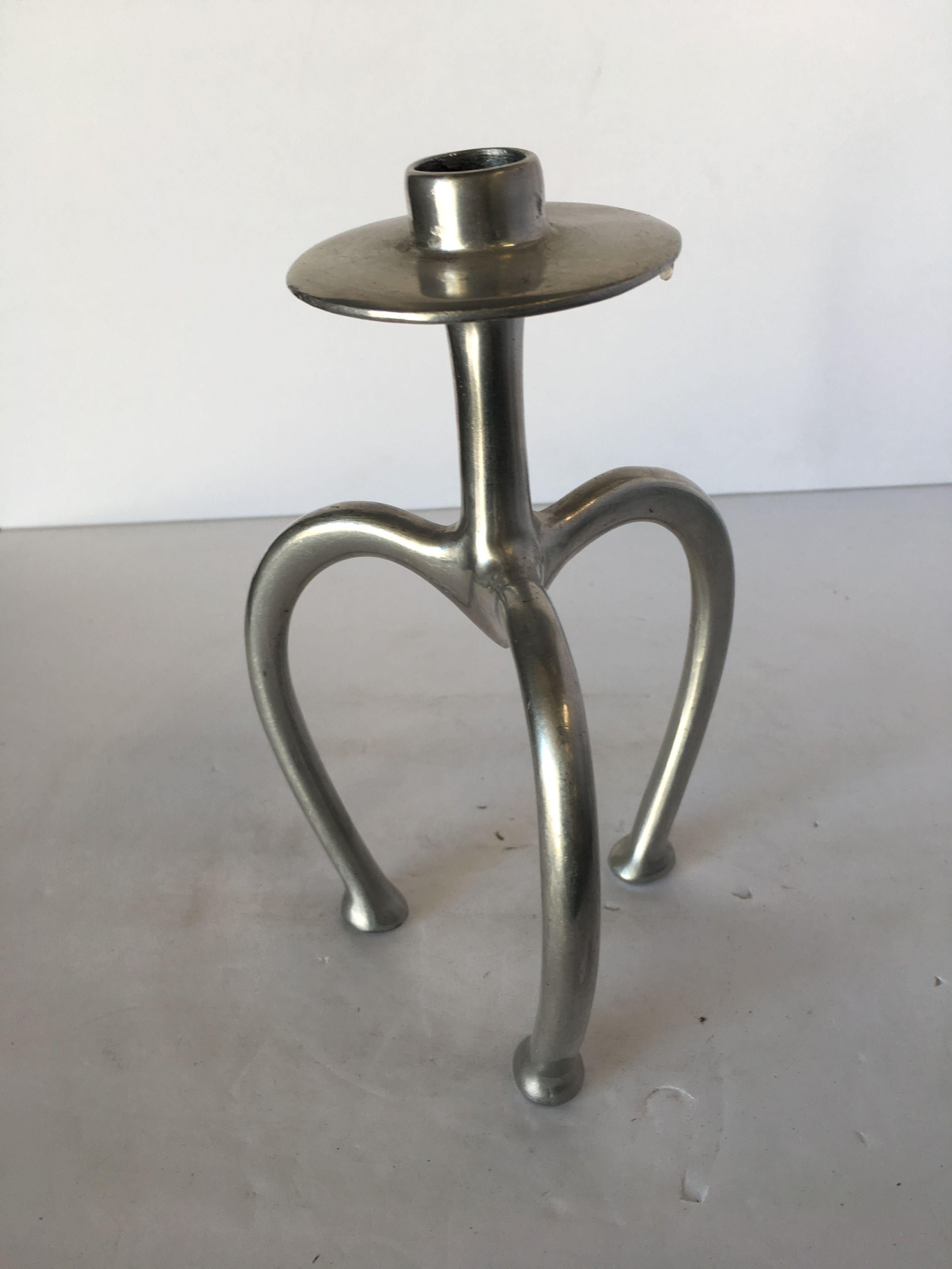 Stephane Rondel Aluminum Candlestick Holders, Pair For Sale at 1stDibs