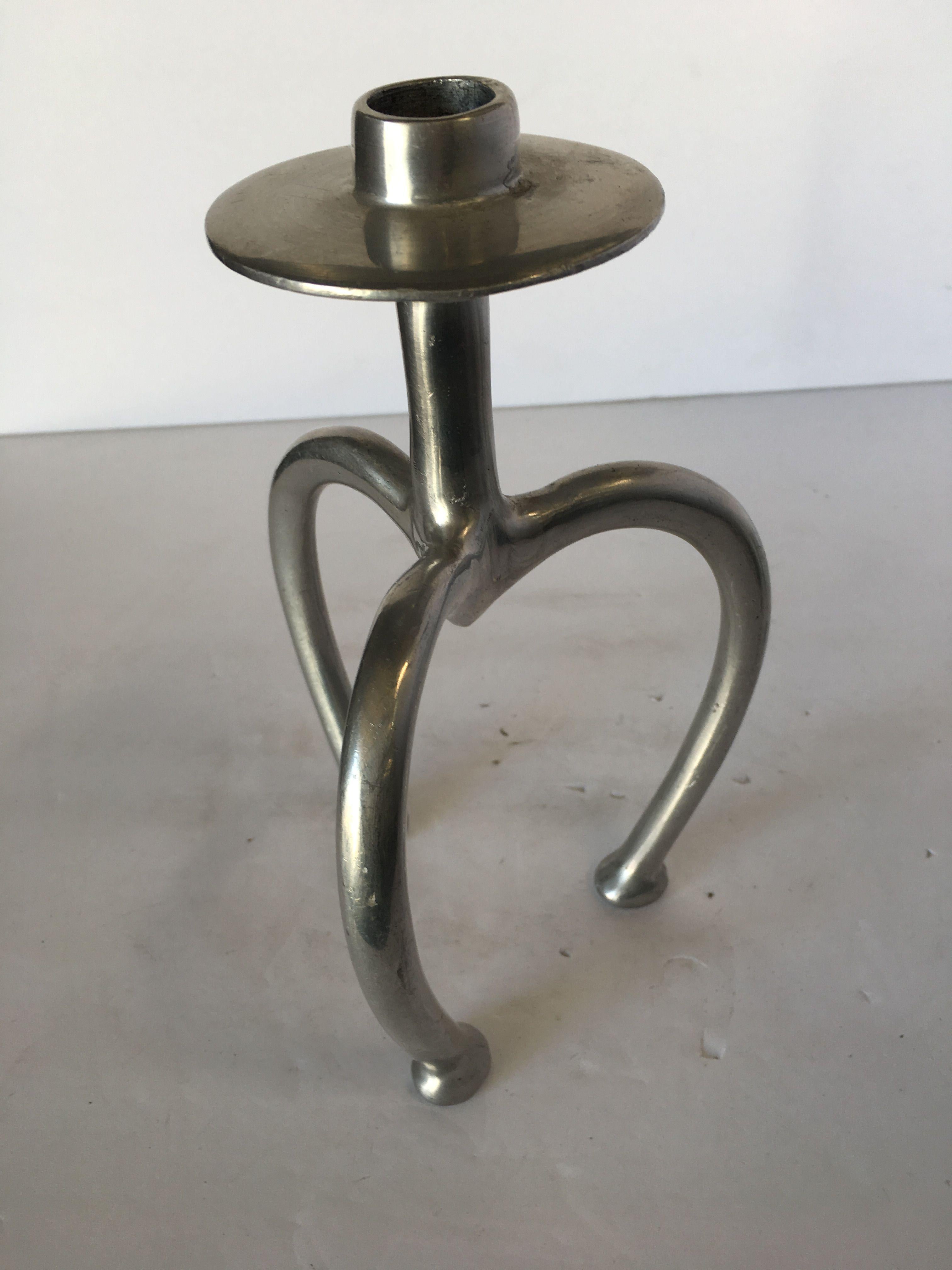 Stephane Rondel Aluminum Candlestick Holders, Pair For Sale at 1stDibs
