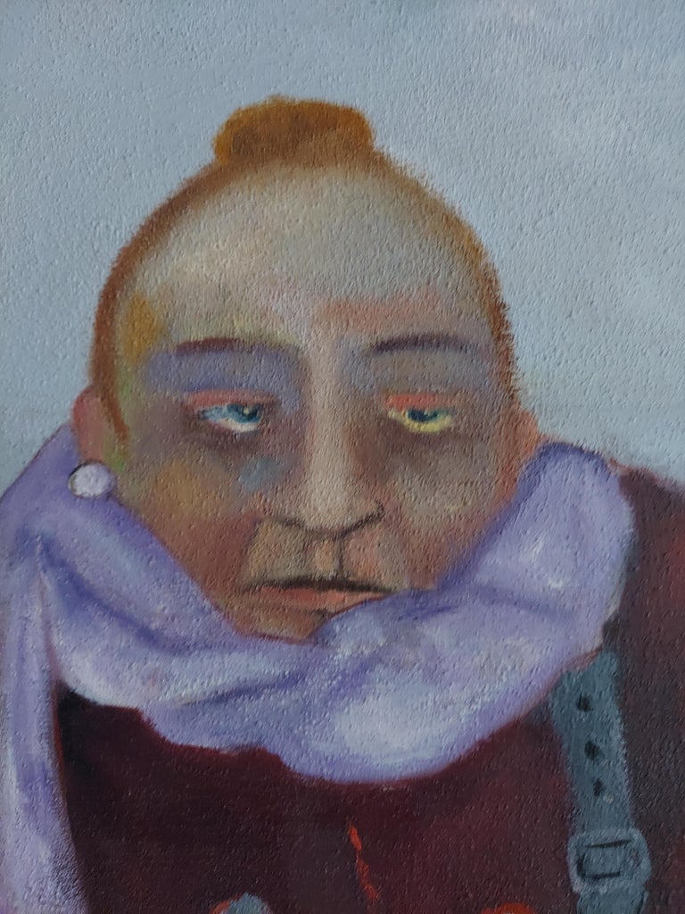 Stephen Basso - COLD SNAP seated female figure on subway cool blue ...