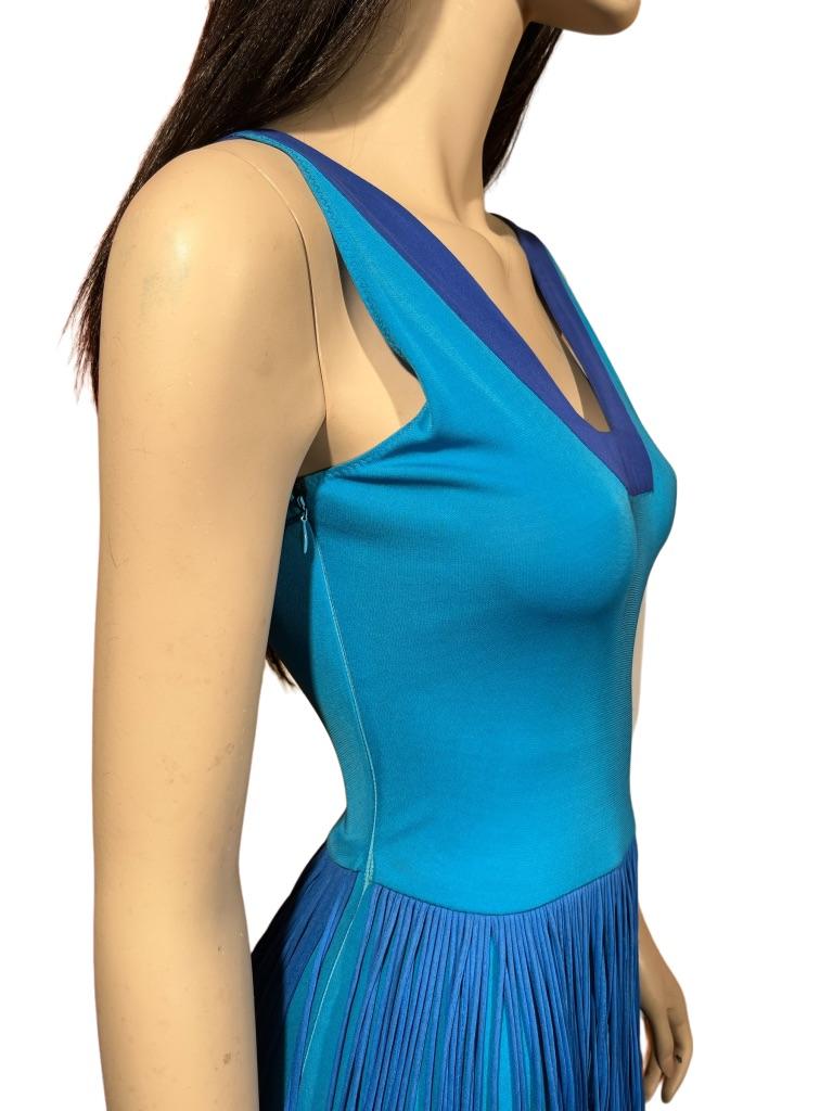 Stephen Burrows Bright Cerulean Blue Jersey, Taffeta and Chiffon Tassel ...