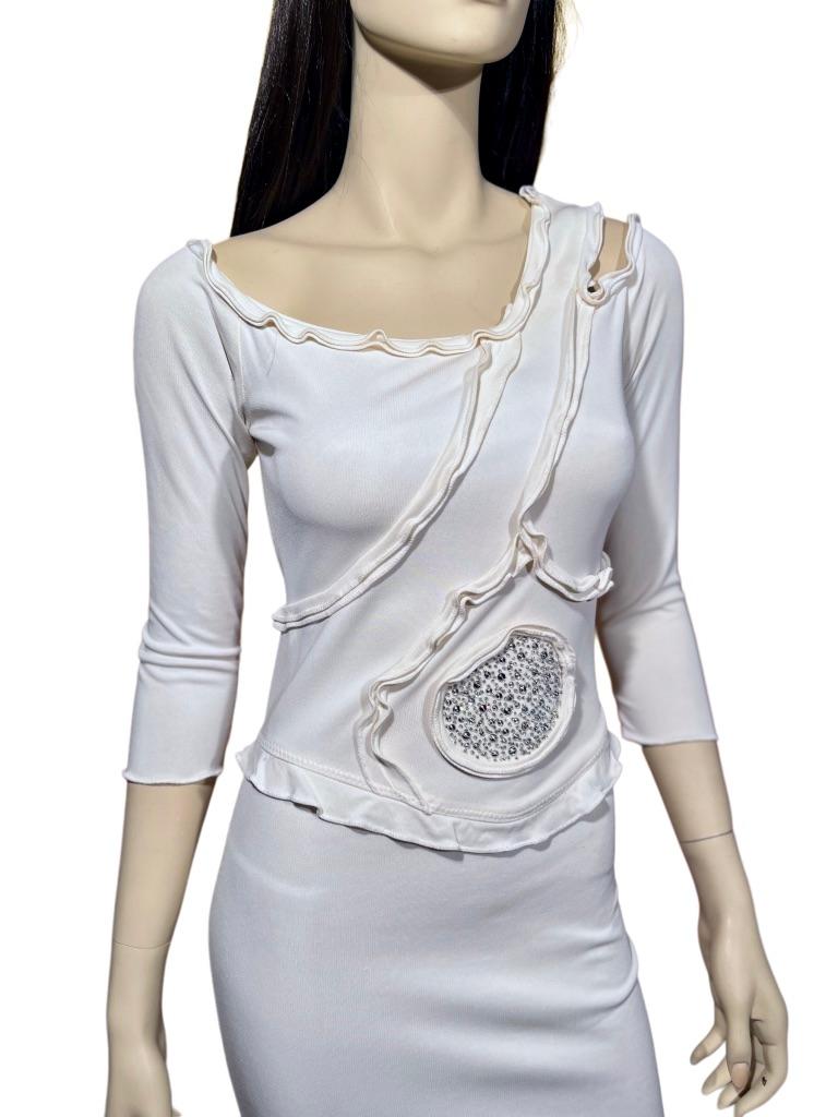 Stephen Burrows Classic Cream Lettuce-Edge Gown For Sale at 1stDibs