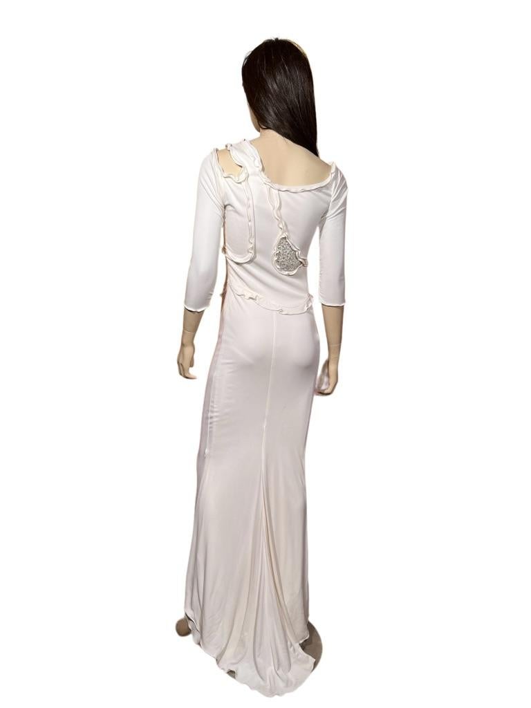 Stephen Burrows Classic Cream Lettuce-Edge Gown For Sale at 1stDibs