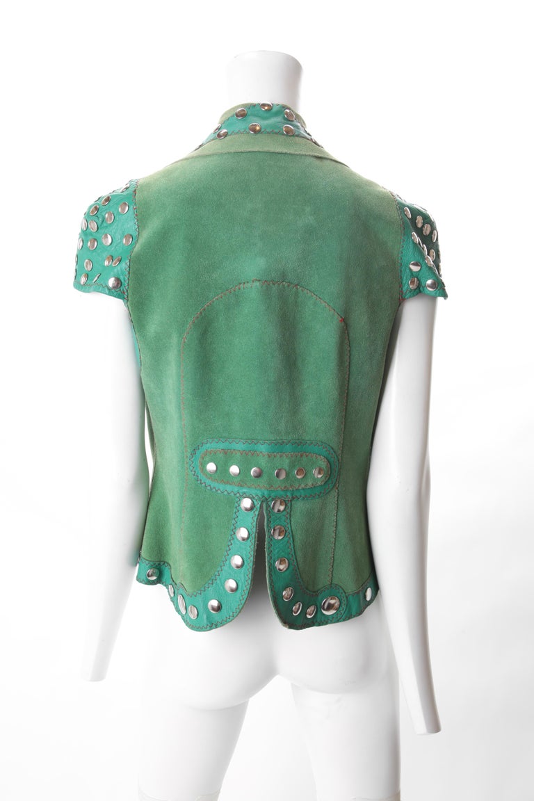 Stephen Burrows Green Suede and Leather Studded Vest, c.1970s. at 1stDibs