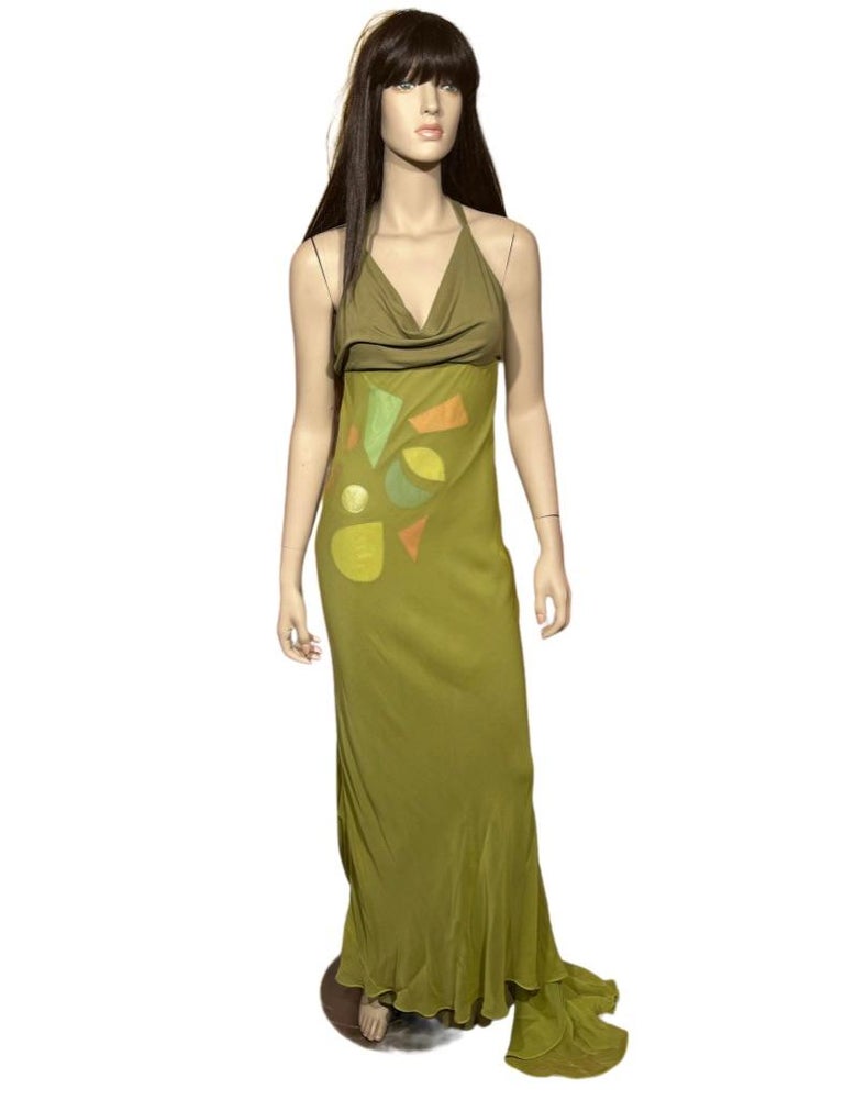 Stephen Burrows Lime Green Layered Chiffon and Jersey Gown For Sale at ...