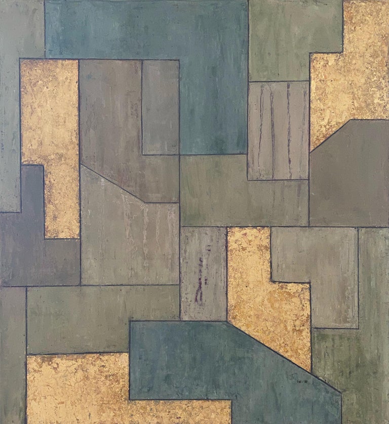 Stephen Cimini - 24x22x2 in. - Oil, Gold Leaf - Geometric Architectural ...