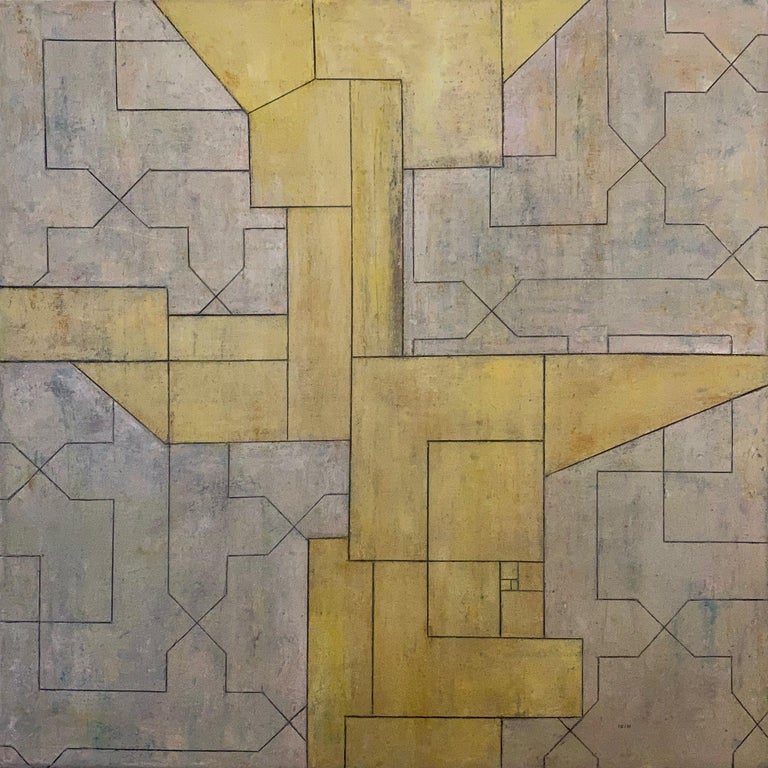 Stephen Cimini - 28x28x2 in. - Oil painting - Gold Yellow Geometric ...
