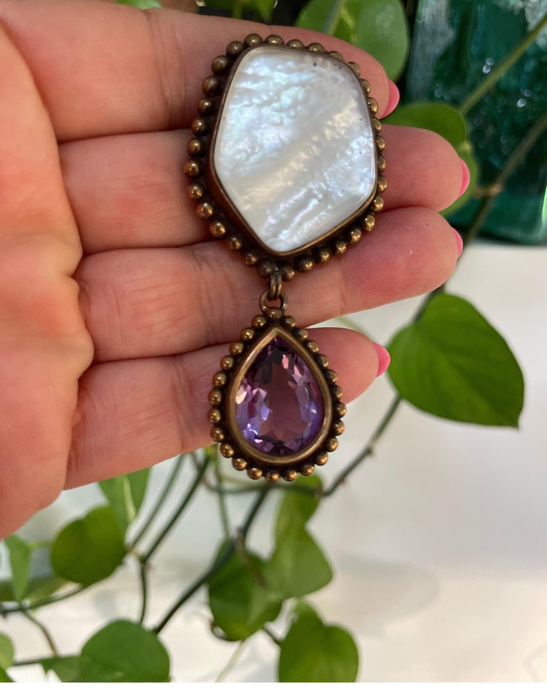Stephen Dweck Bronze Amethyst and Mother of pearl Brooch Pin New, Never ...