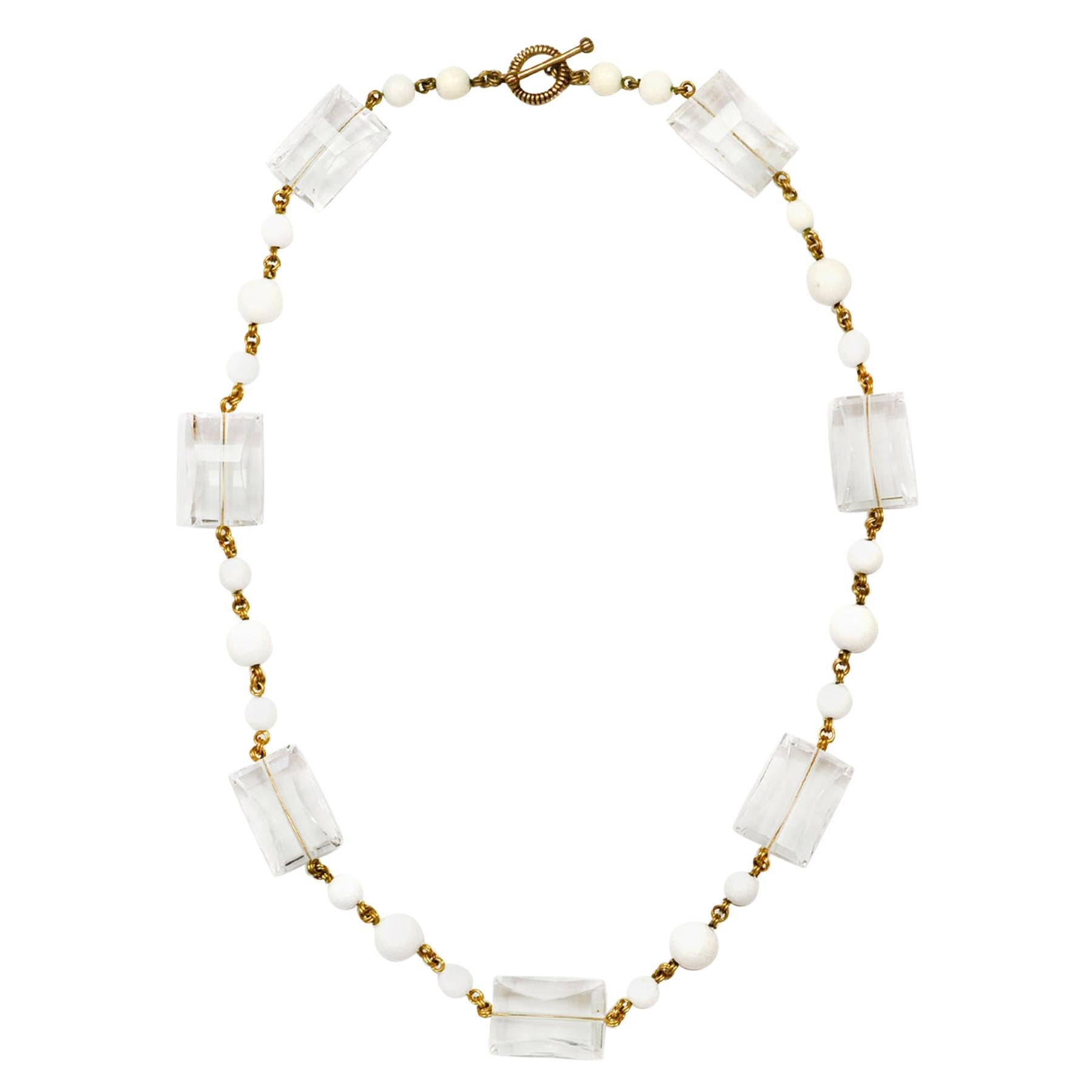 Stephen Dweck Clear Quartz and White Agate 30" Necklace For Sale at 1stDibs