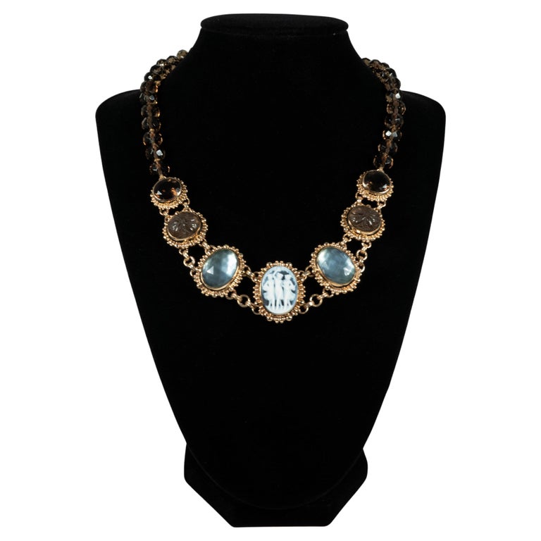 Stephen Dweck Quartz Cameo Brass Necklace at 1stDibs