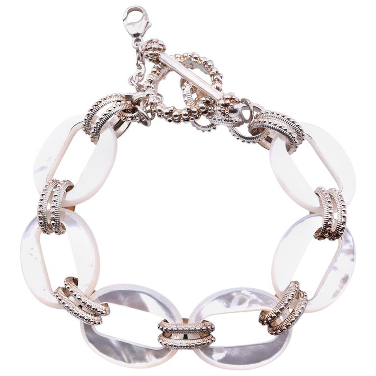 Stephen Dweck Sterling Silver Mother of Pearl Link Bracelet at 1stDibs