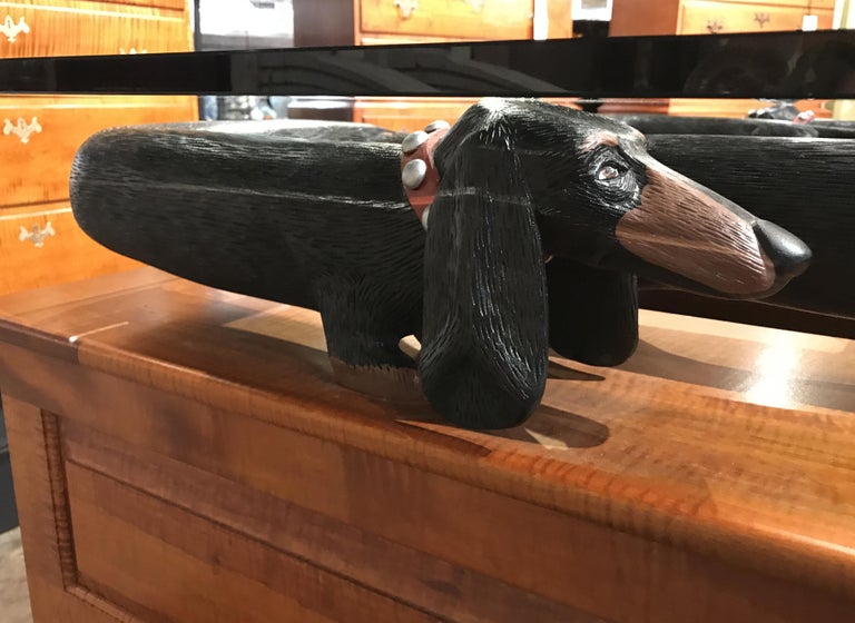 Stephen Huneck Folk Art Figured Maple Coffee Table with Dachshund Dog ...