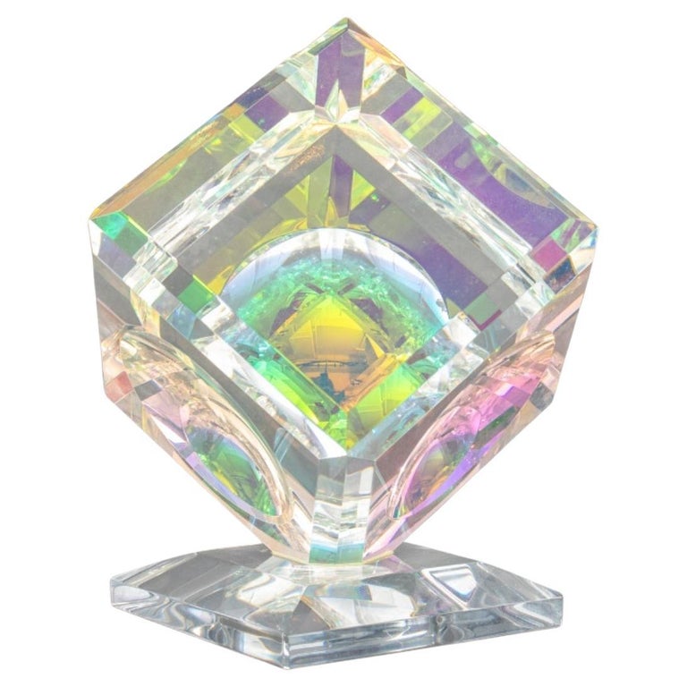 Stephen Lyons "Millennium Cube" Glass Paperweight For Sale at 1stDibs