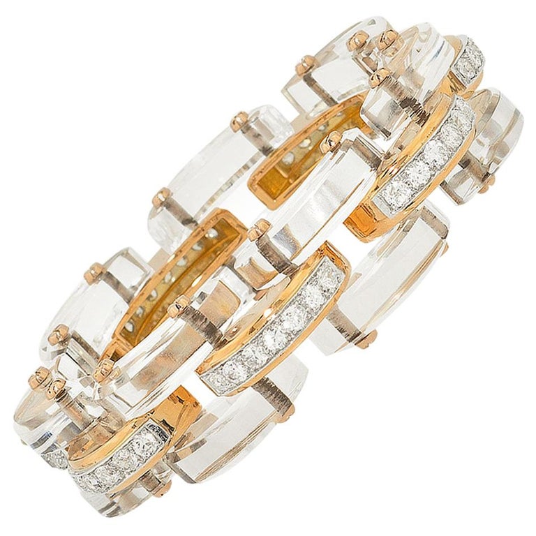 Stephen Russell Diamond and Rock Crystal Gold Bracelet For Sale at 1stDibs