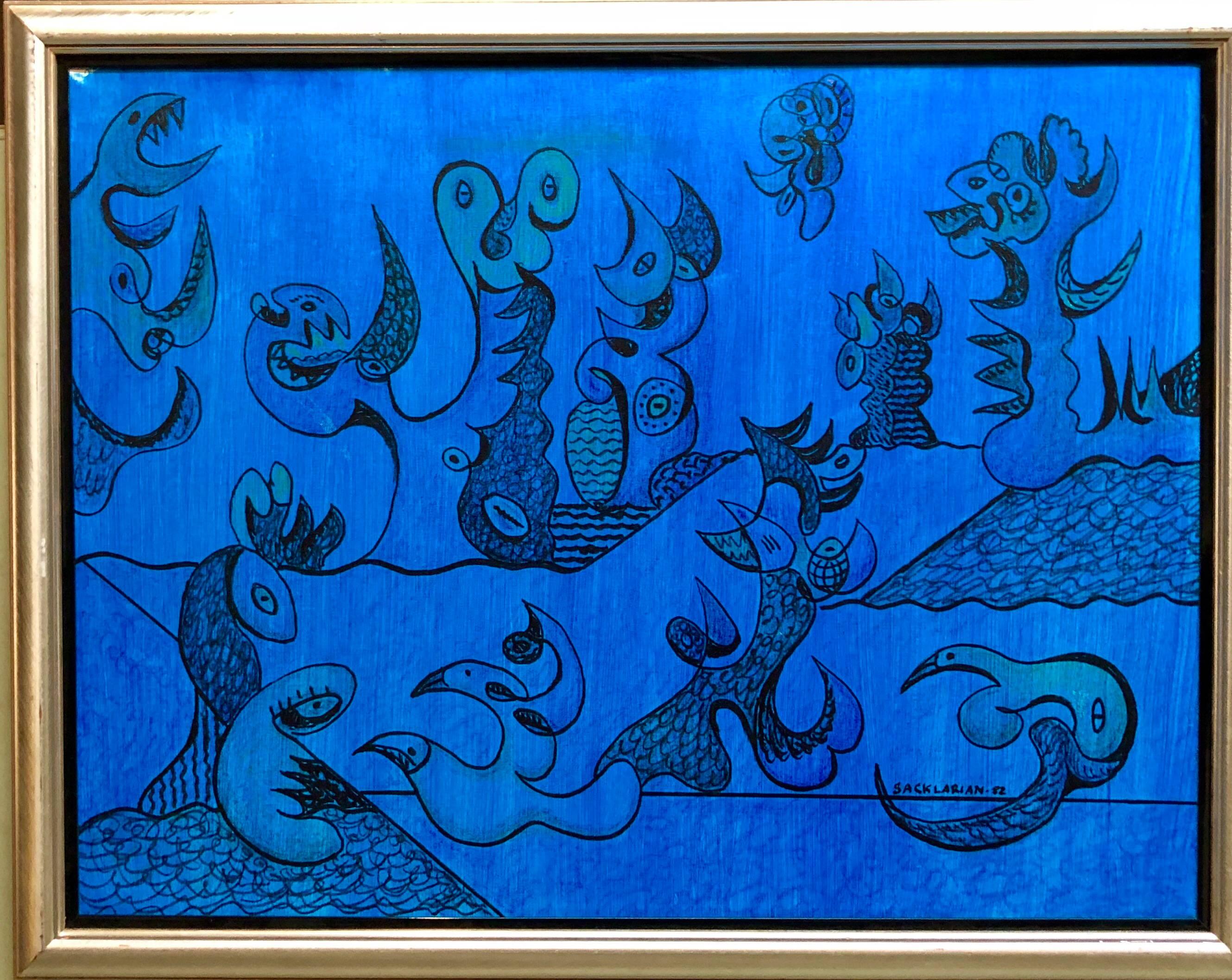 Stephen Sacklarian - Bimorphic Modern Blue Abstract Oil Painting ...