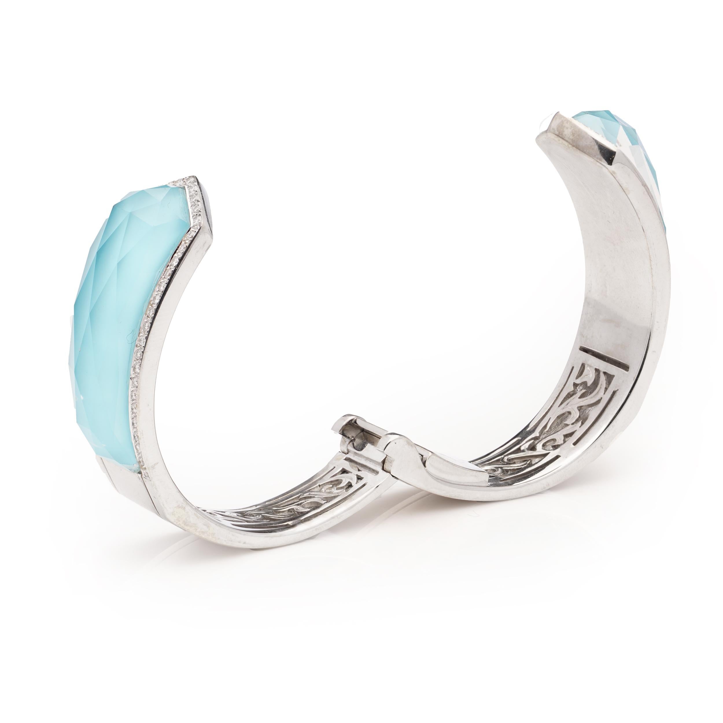 Stephen Webster 18k. white gold Turquoise Quartz and Diamond cuff ...