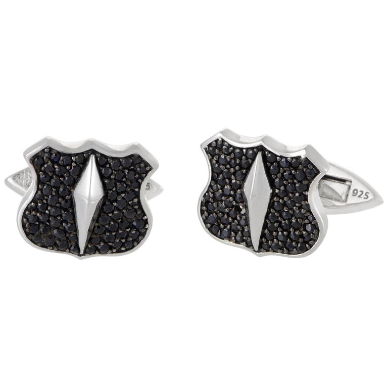 Stephen Webster Highwayman Silver and Black Sapphire Pave Shield ...