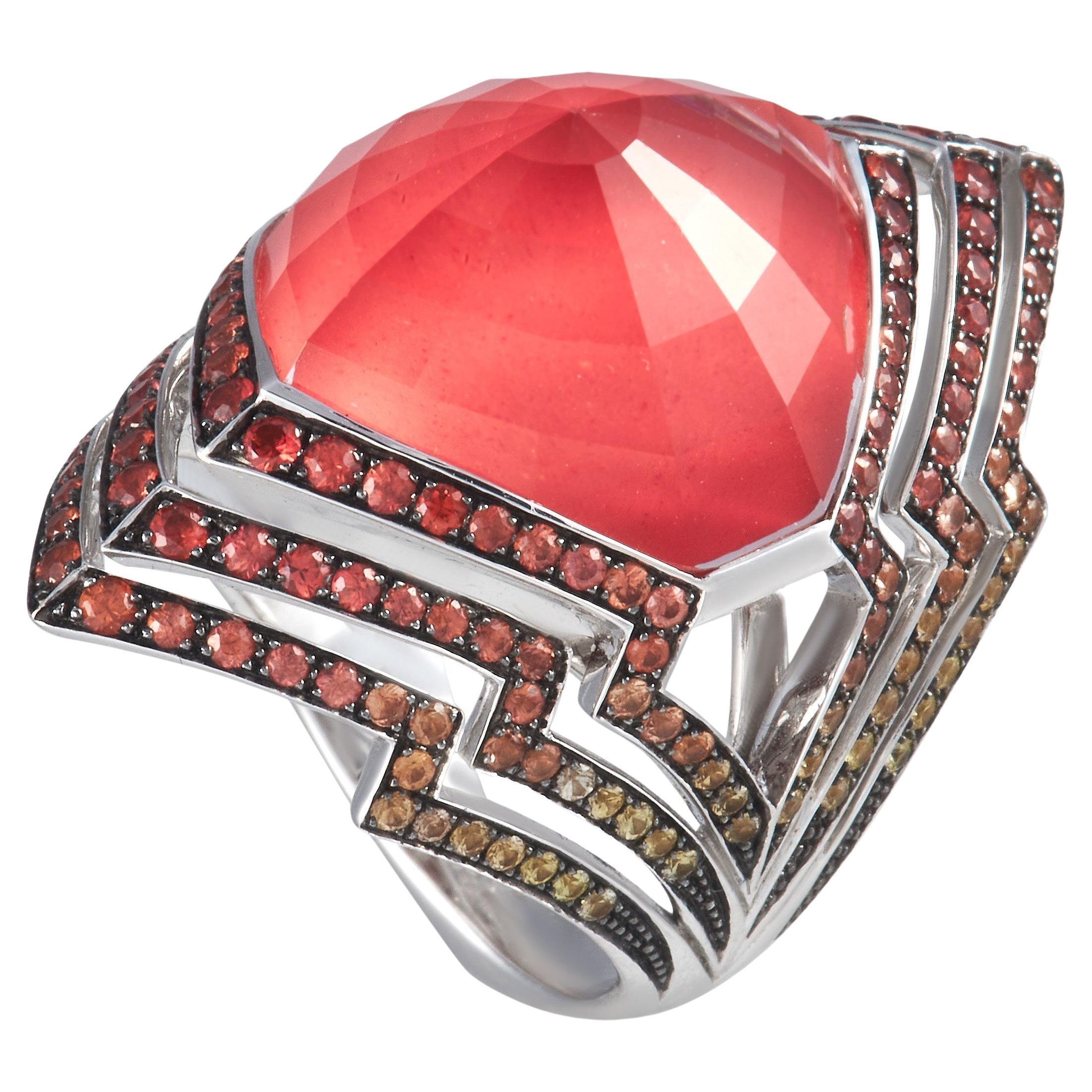 Trillion Cut Diamonds Oval Opal Platinum Ring at 1stDibs