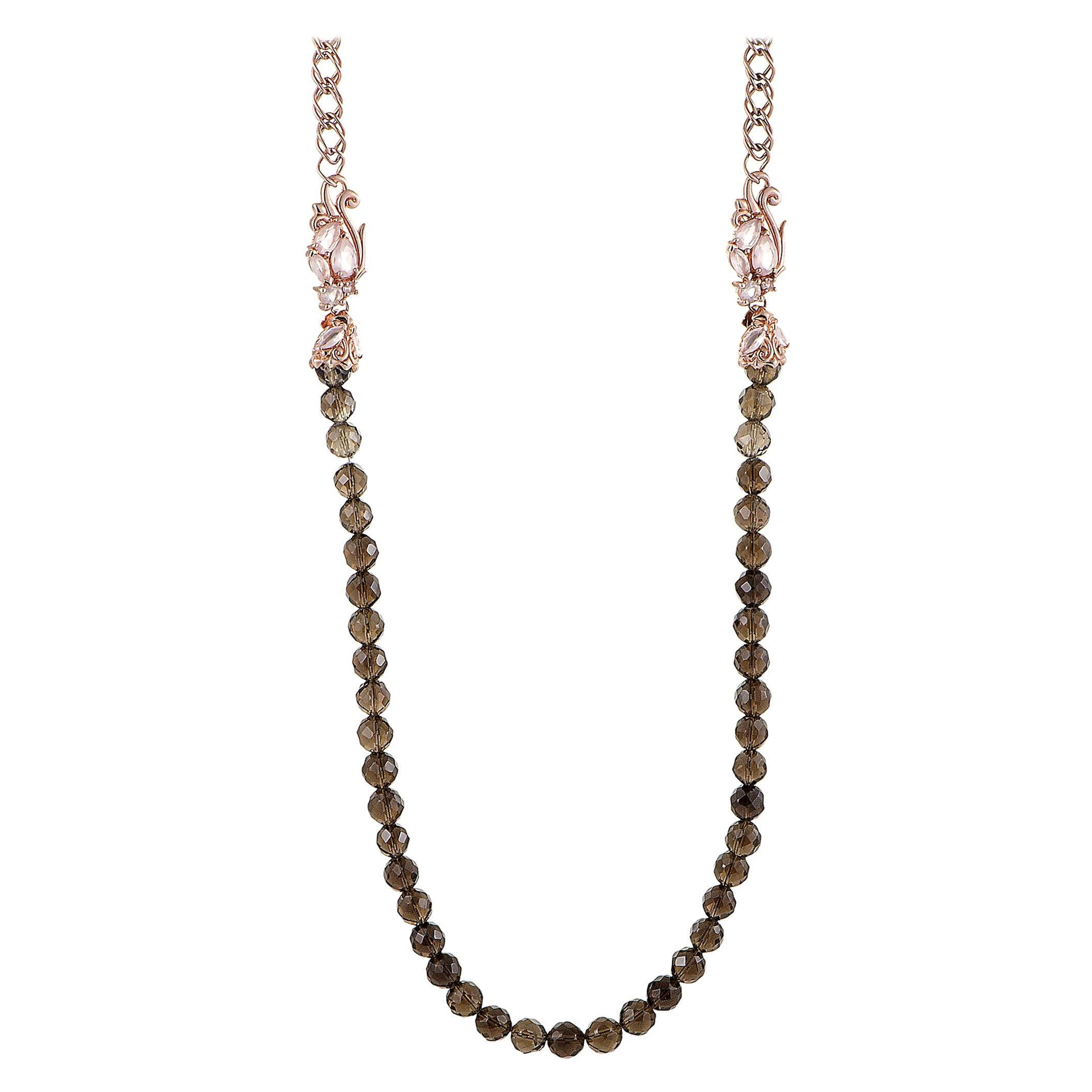 Ruby and Rose Quartz Bead Necklace in 18K Yellow Gold For Sale at 1stDibs