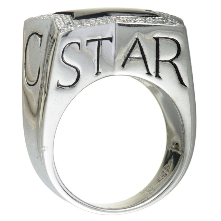 Stephen Webster Rock Star Silver Diamond Pave and Onyx Star Ring For ...