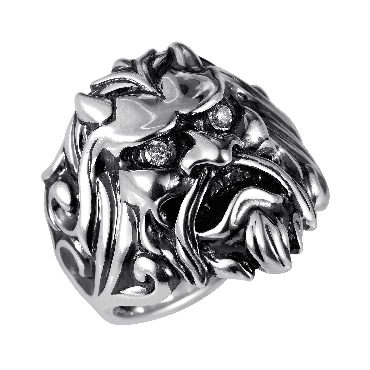 Stephen Webster Sterling Silver and Diamond Japanese Warrior Mask Ring ...