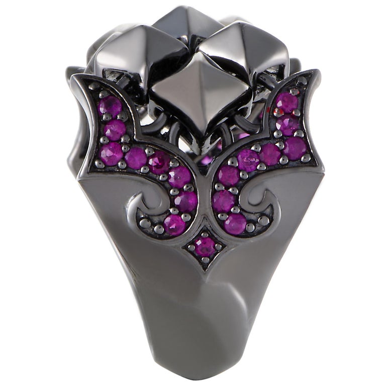 Stephen Webster Superstud Womens Silver and Ruby Pave Band Ring at 1stDibs