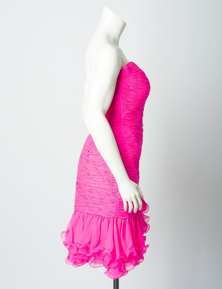 Stephen Yearick 1990s Bright Pink Ruffle Scarf and Strapless Dress at ...