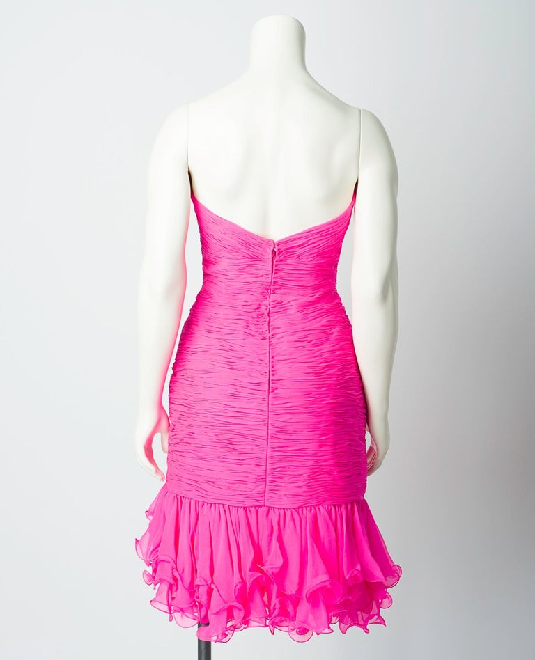 Stephen Yearick 1990s Bright Pink Ruffle Scarf and Strapless Dress at ...