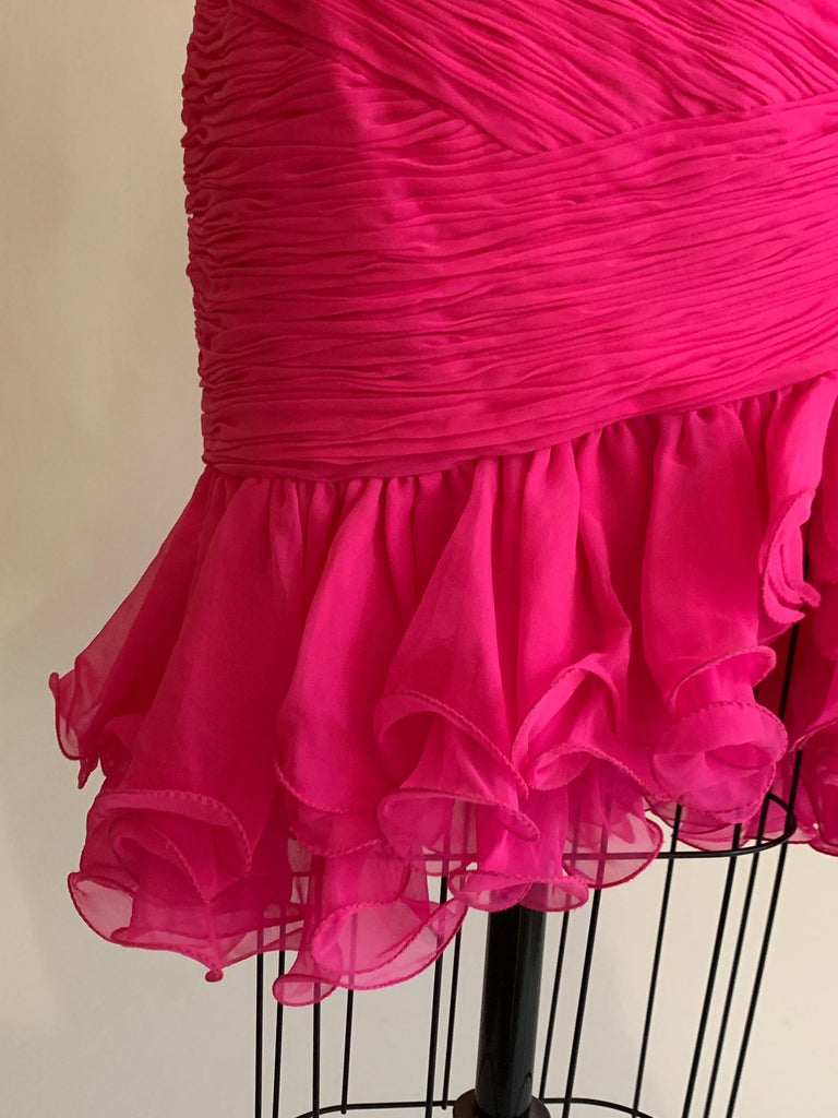 Stephen Yearick 1990s Bright Pink Ruffle Scarf and Strapless Dress at ...