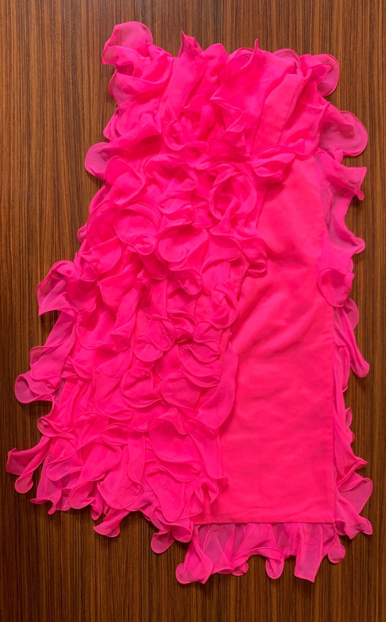 Stephen Yearick 1990s Bright Pink Ruffle Scarf and Strapless Dress at ...