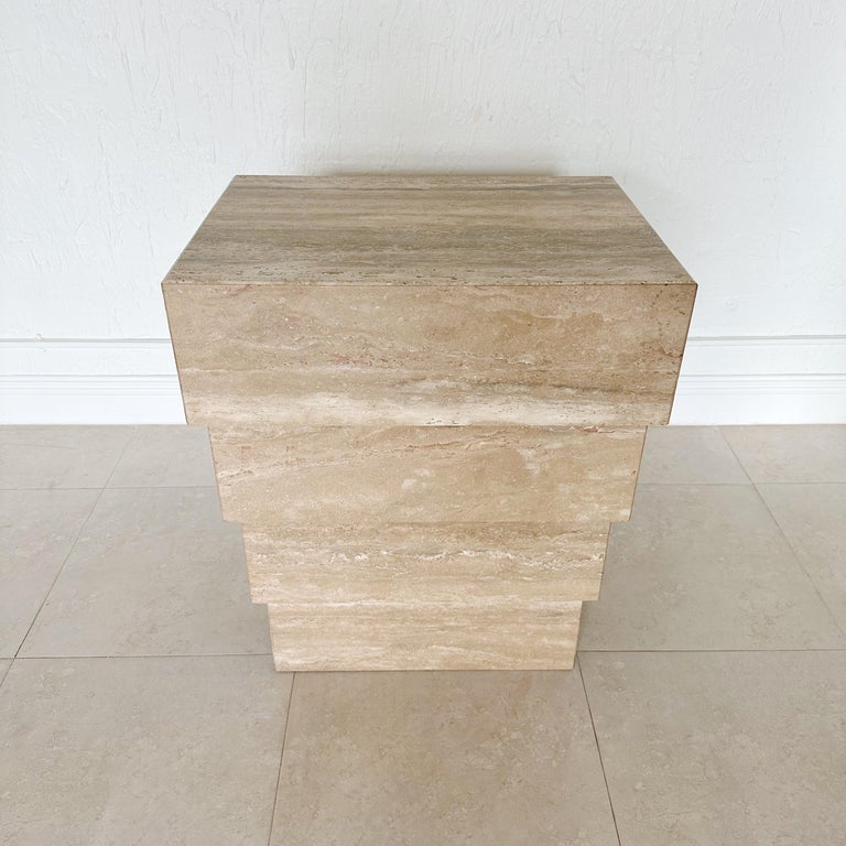 Stepped Vintage Honed Italian Travertine Marble Pedestal Table Base For ...