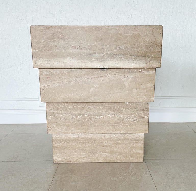 Stepped Vintage Honed Italian Travertine Marble Pedestal Table Base For ...