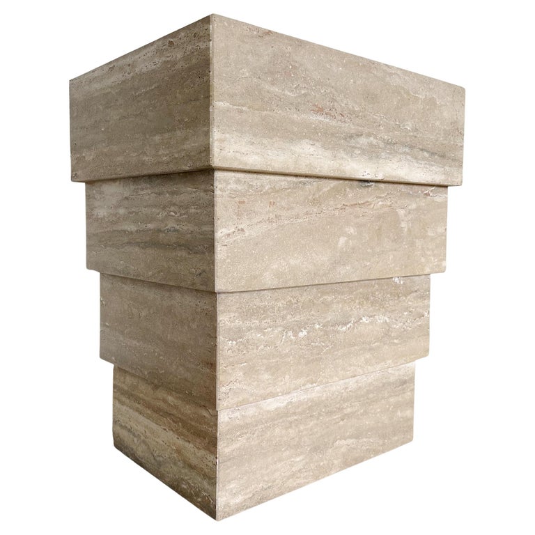 Stepped Vintage Honed Italian Travertine Marble Pedestal Table Base For ...